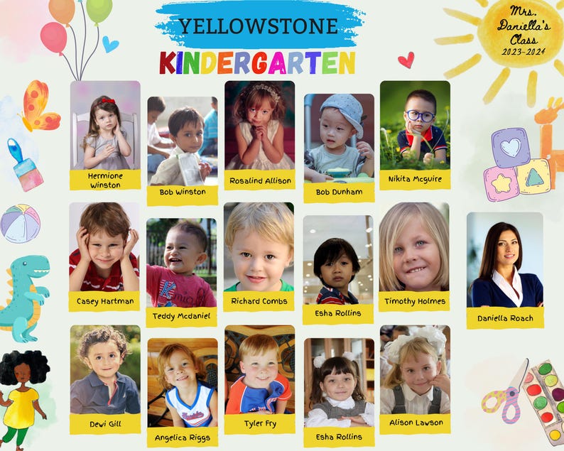 Editable School Class Photo Template in Canva, Colorful Template,24 ...