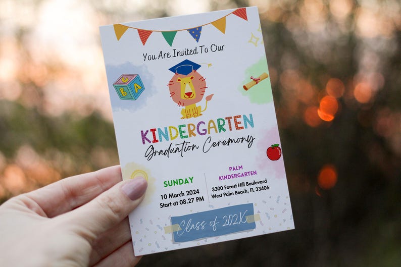 Editable Kindergarten Preschool Graduation Invite Template Canva ...