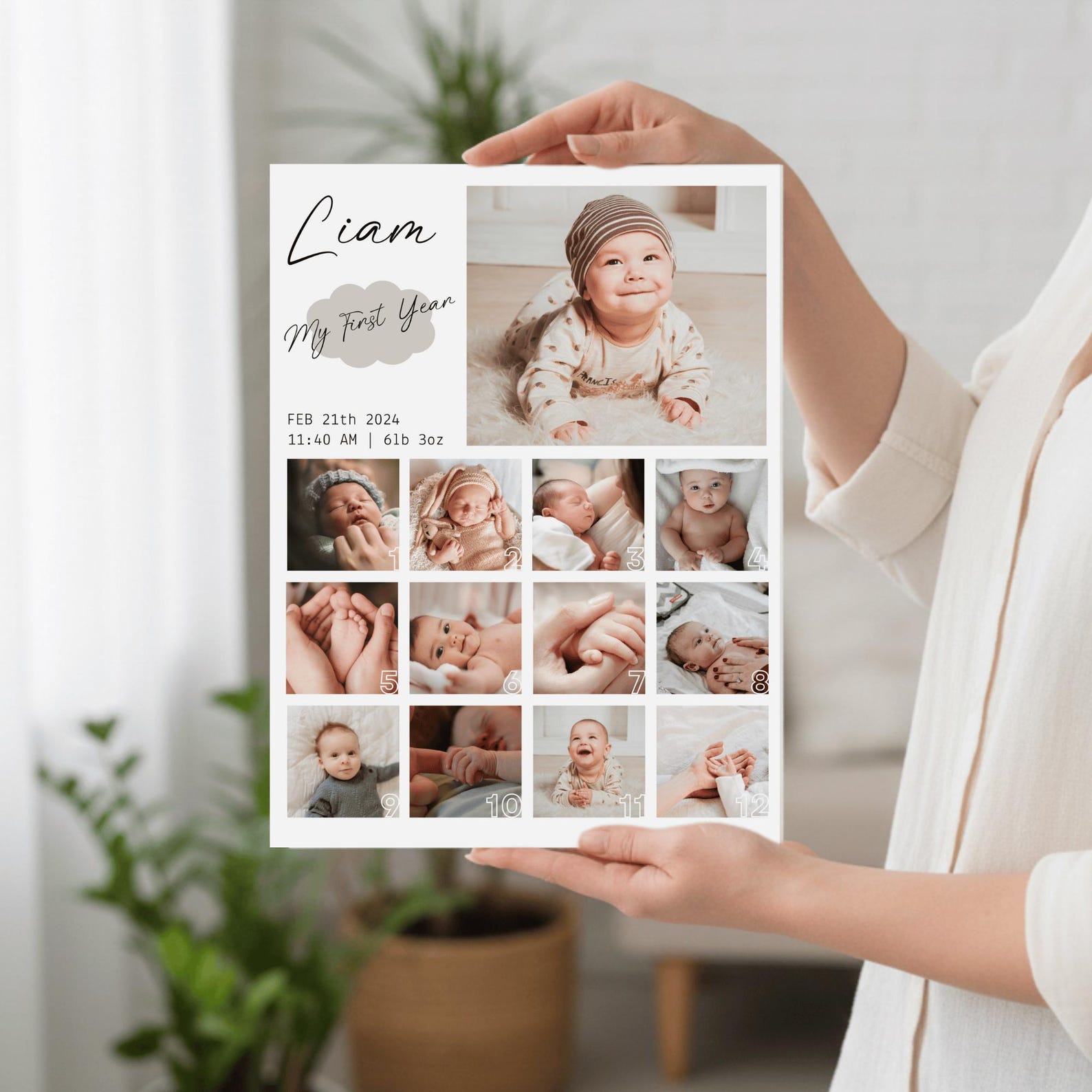 Editable First Year Photo Collage Template, Baby 1st Birthday Gift ...