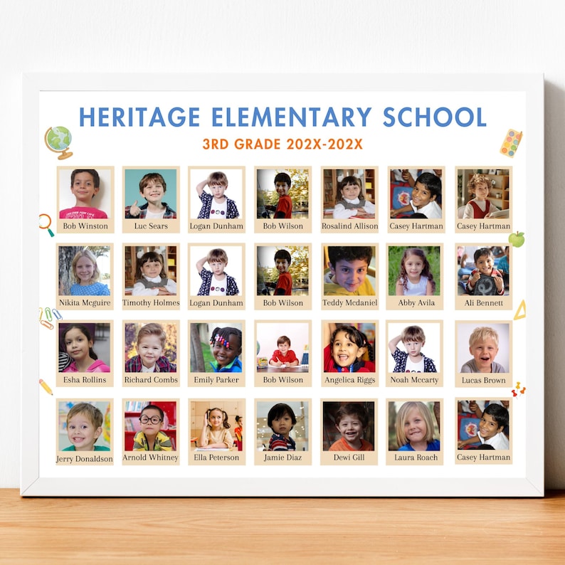 Editable School Class Photo Template in Canva, Colorful Template, 20 24 ...