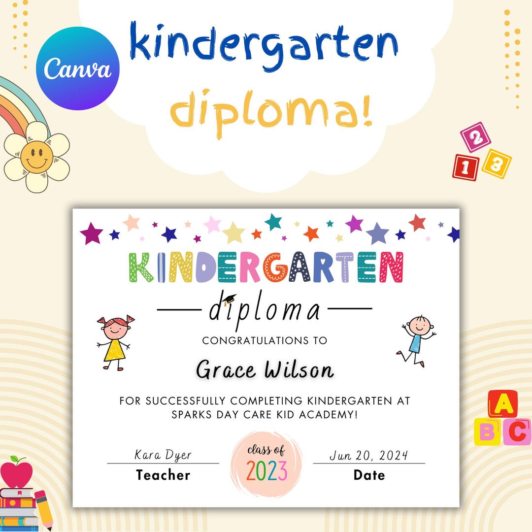 Editable Kindergarten Graduation Diploma Template | US Letter & A4 ...