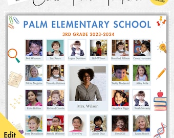 Editable School Class Photo Template in Canva, Colorful Template,20 21 ...