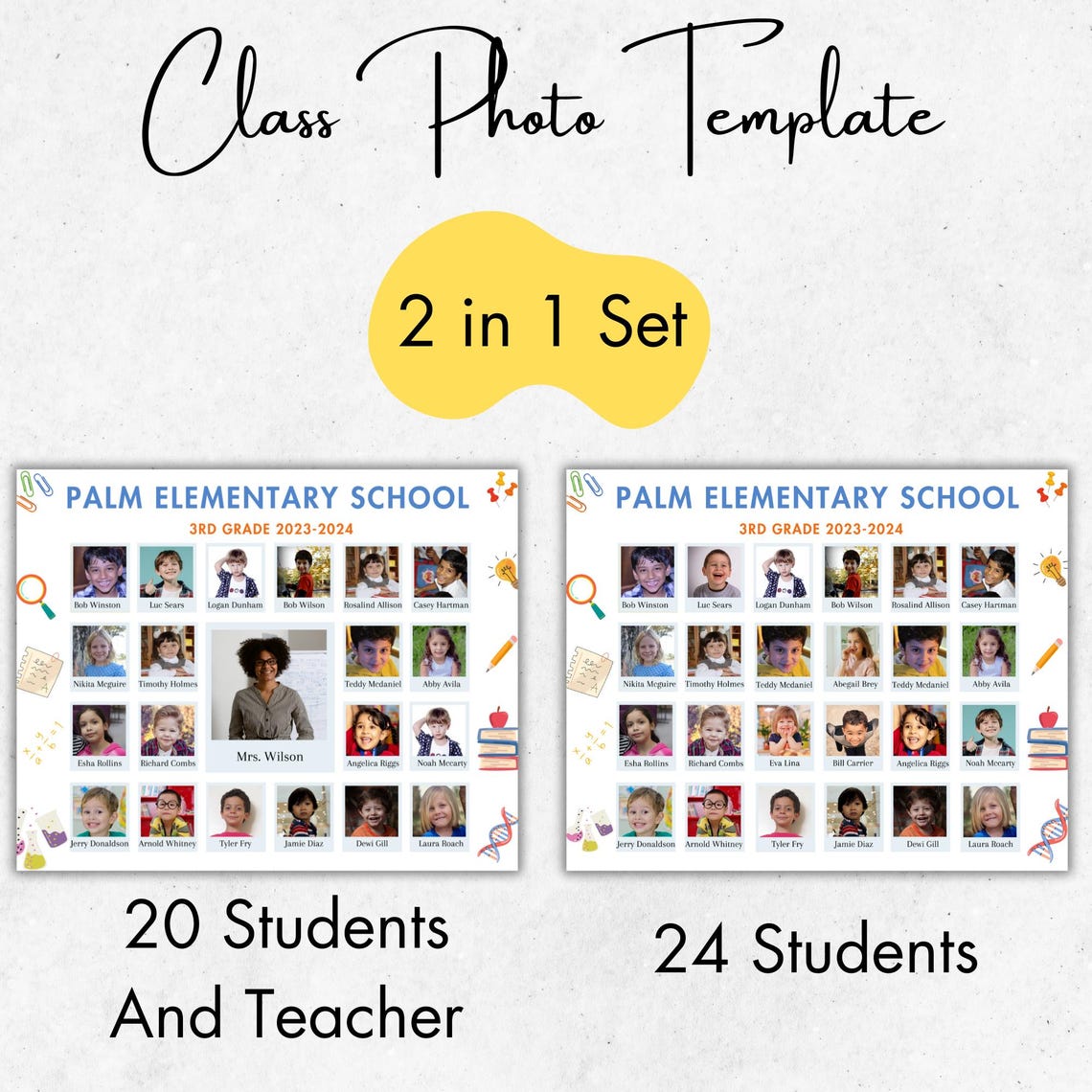 Editable School Class Photo Template in Canva, Colorful Template,20 24 ...
