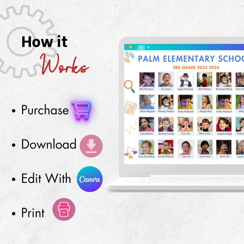 Editable School Class Photo Template in Canva, Colorful Template,20 24 ...