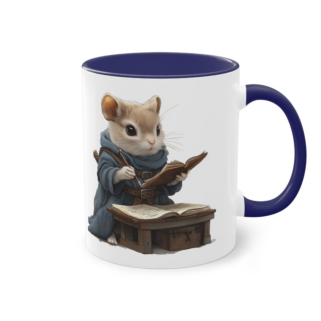 Medieval Mouse Reading Coffee Mug, Cute Animal Ceramic Cup, Literary ...