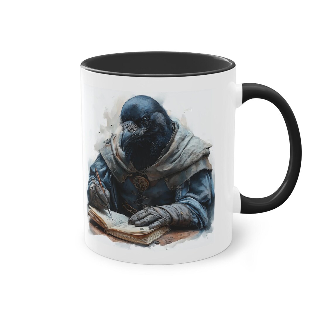 Medieval Crow Writing in Book Watercolor Art Print, Tea Cup, Ceramic ...
