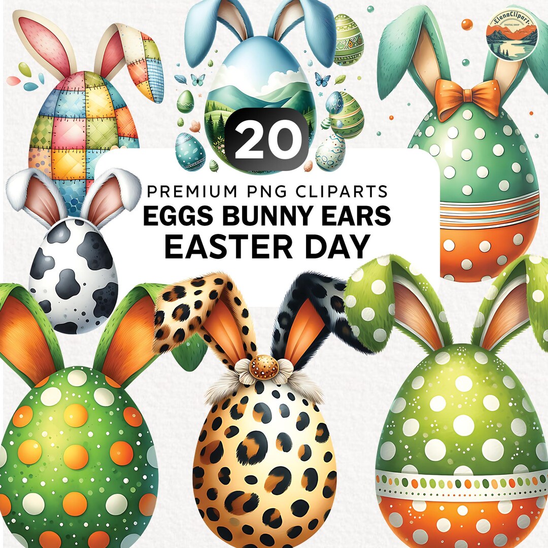 20+ Watercolor Easter Eggs Bunny Ears Clipart PNG Bundle, Easter Eggs ...