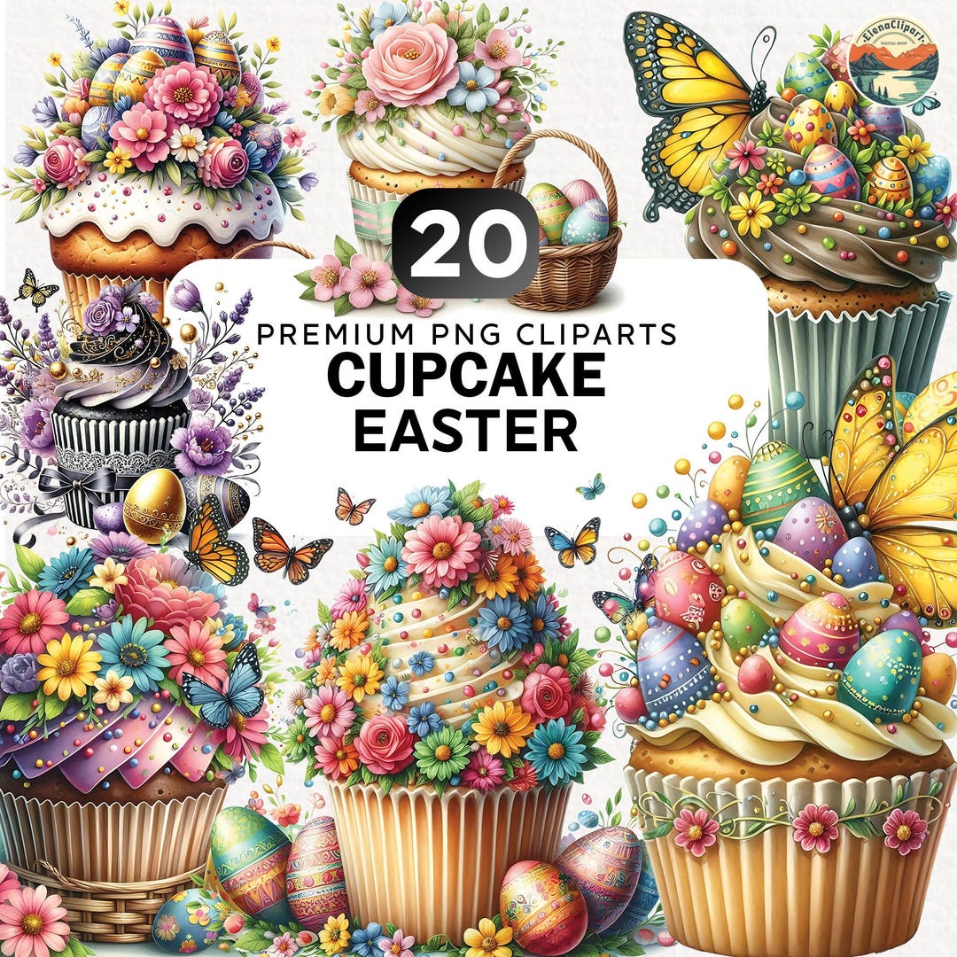 20+ Watercolor Easter Cupcakes Clipart PNG Bundle, Sweet Easter ...