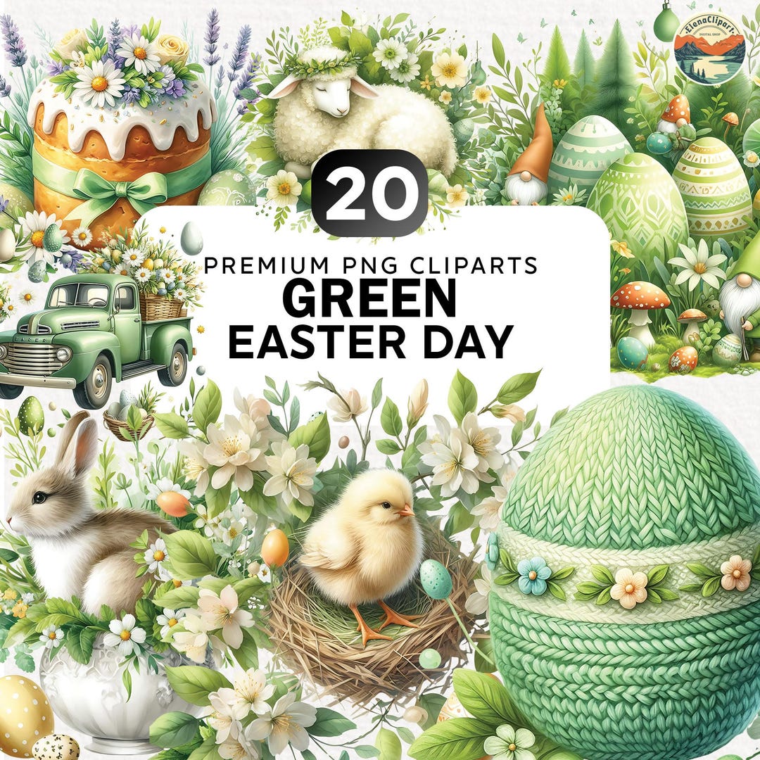 20+ Watercolor Green Easter Clipart PNG Bundle, Green Easter Bunny ...