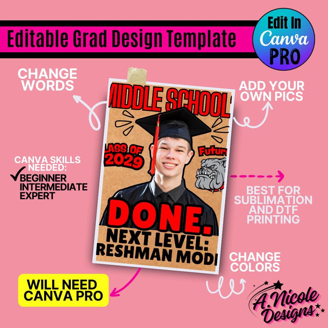 Editable 8th Grade Graduation Template | Middle School Grad | Design 13 ...