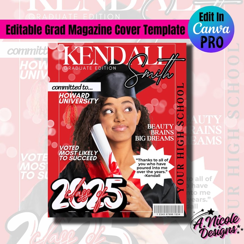 Editable Graduation Magazine Cover Template #2 | Canva Design - Etsy