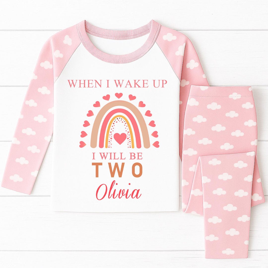 Personalized Birthday Pyjamas: Pink Rainbow Cloud Print - 'i'm Three ...