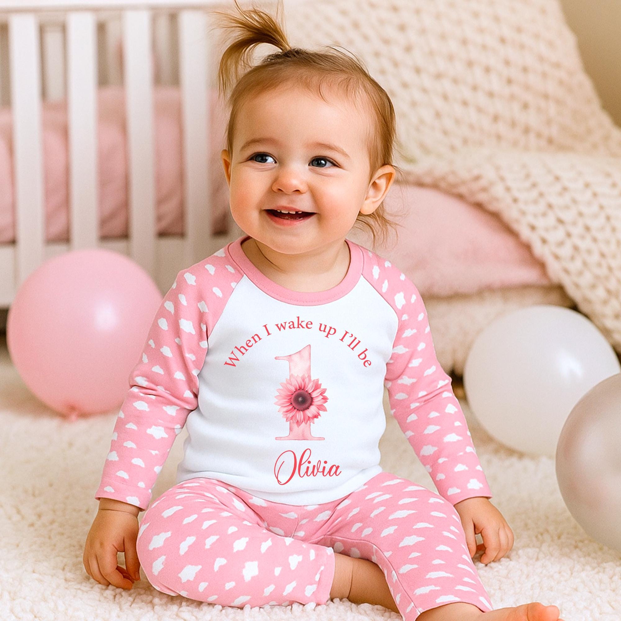 Girls Personalised Birthday Pyjamas Age 1–6 – Custom Name Pink Cloud ...