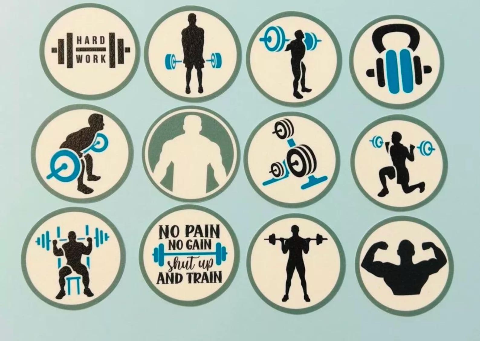 Gym Muscle Workout Edible Wafer Card Cupcake Toppers Discs Cake ...