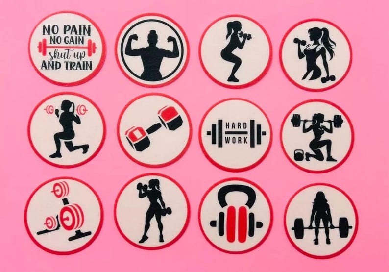 Gym Muscle Workout Edible Wafer Card Cupcake Toppers Discs Cake ...