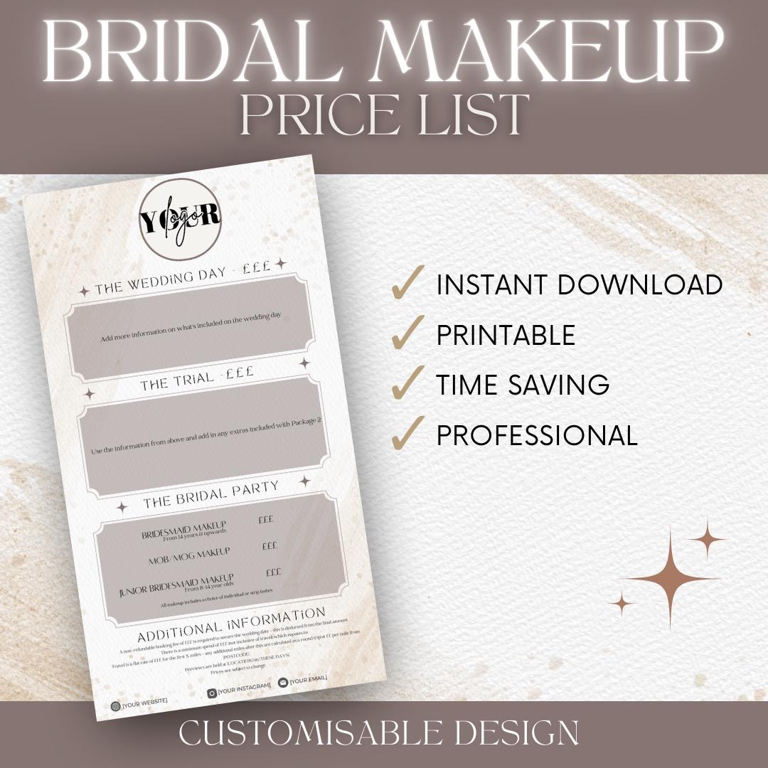 Bridal Makeup Price List | MUA Price List | Wedding Makeup Service List ...