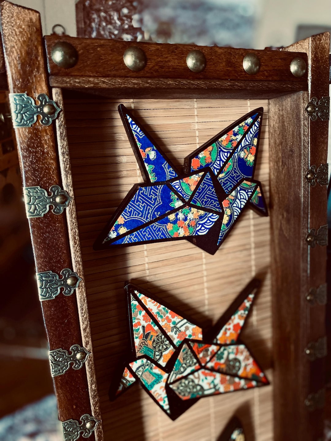 Origami Crane Wall Art – Wood W/ Washi Paper Inlays, Armored Wooden ...