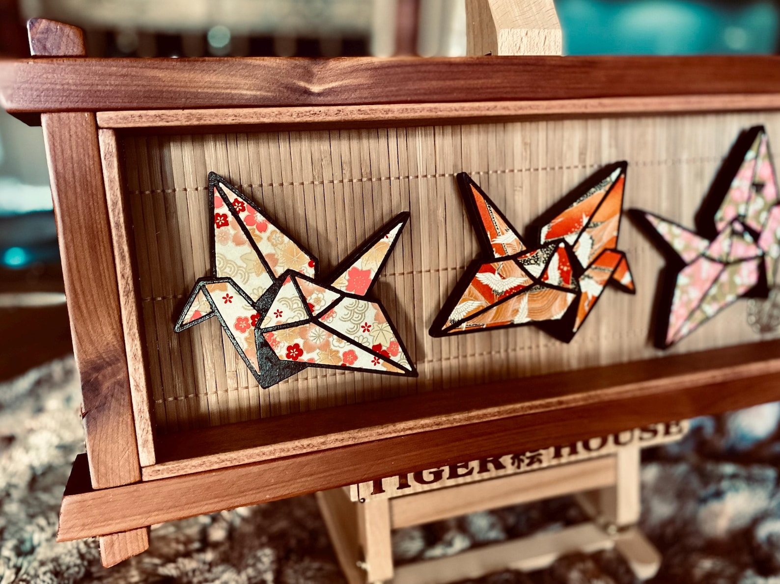 Origami Crane Wall Art Shadowbox – Wood W/ Washi Paper Inlays, Cedar ...