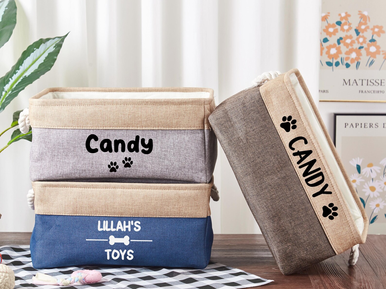 Personalized Pet Storage Basket Dog Toy Basket Custom Dog Toy Box Dog ...