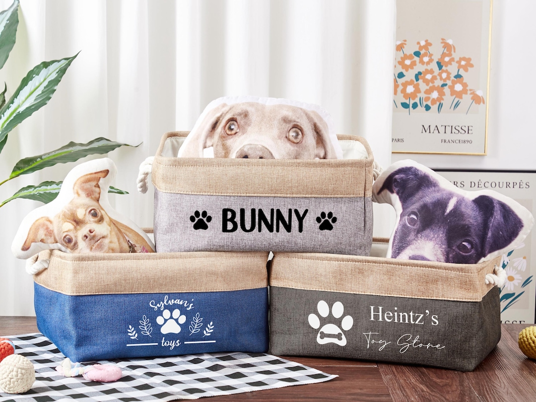 Personalized Pet Storage Basket Dog Toy Basket Custom Dog Toy Box Dog ...