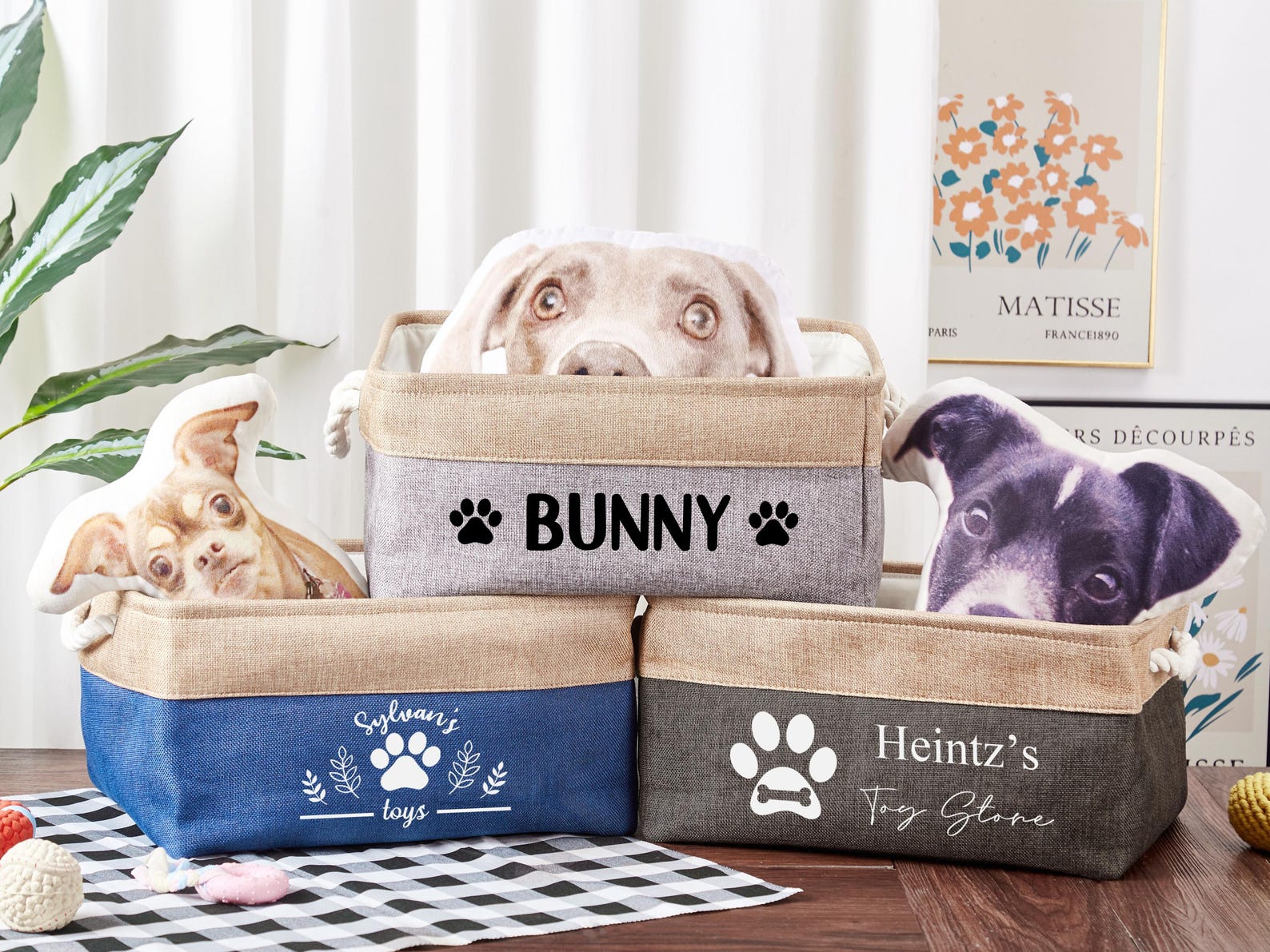 Personalized Pet Storage Basket Dog Toy Basket Custom Dog Toy Box Dog ...