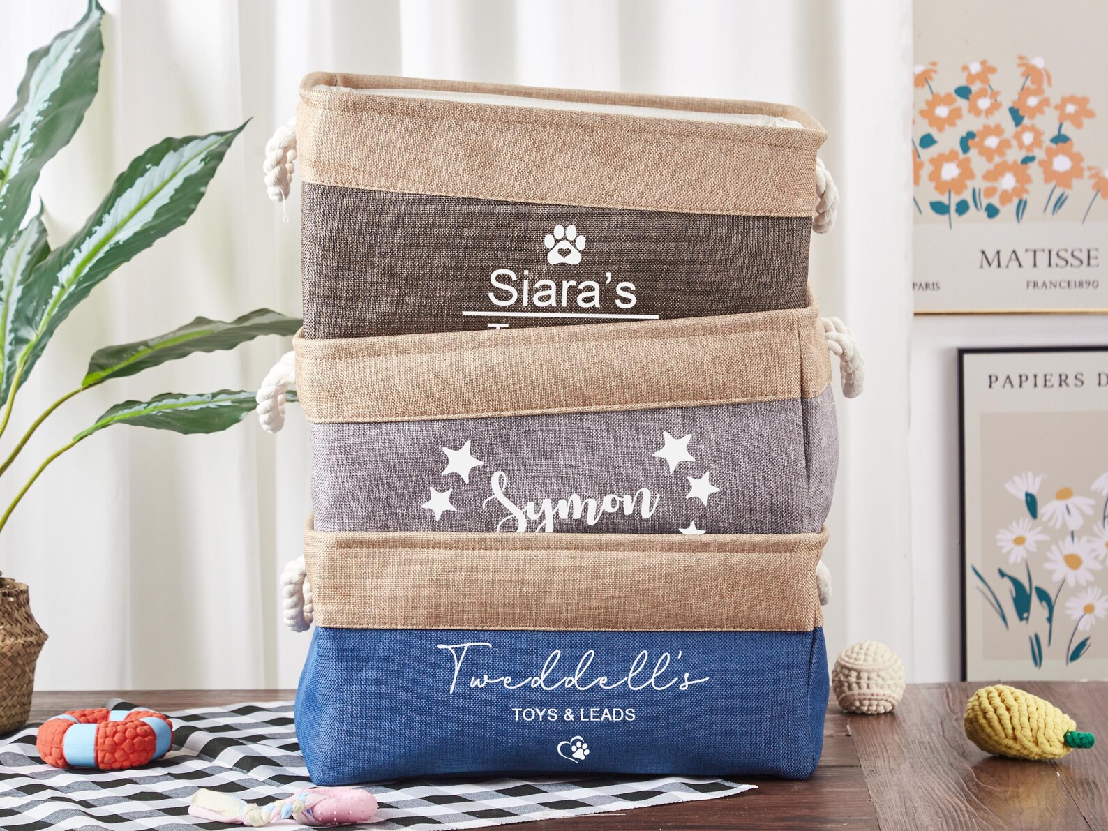 Personalized Pet Storage Basket Dog Toy Basket Custom Dog Toy Box Dog ...