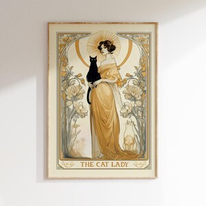 The Cat Lady Tarot Card Print: Vintage Art Nouveau Home Decor (digital ...