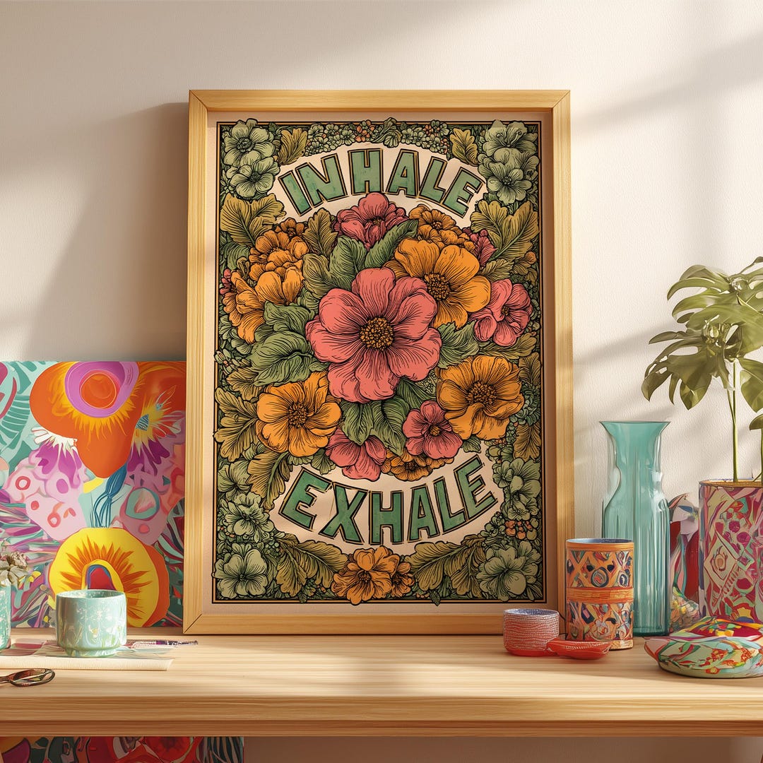 Inhale Exhale Floral Art Print: Boho Mindfulness Decor (digital ...