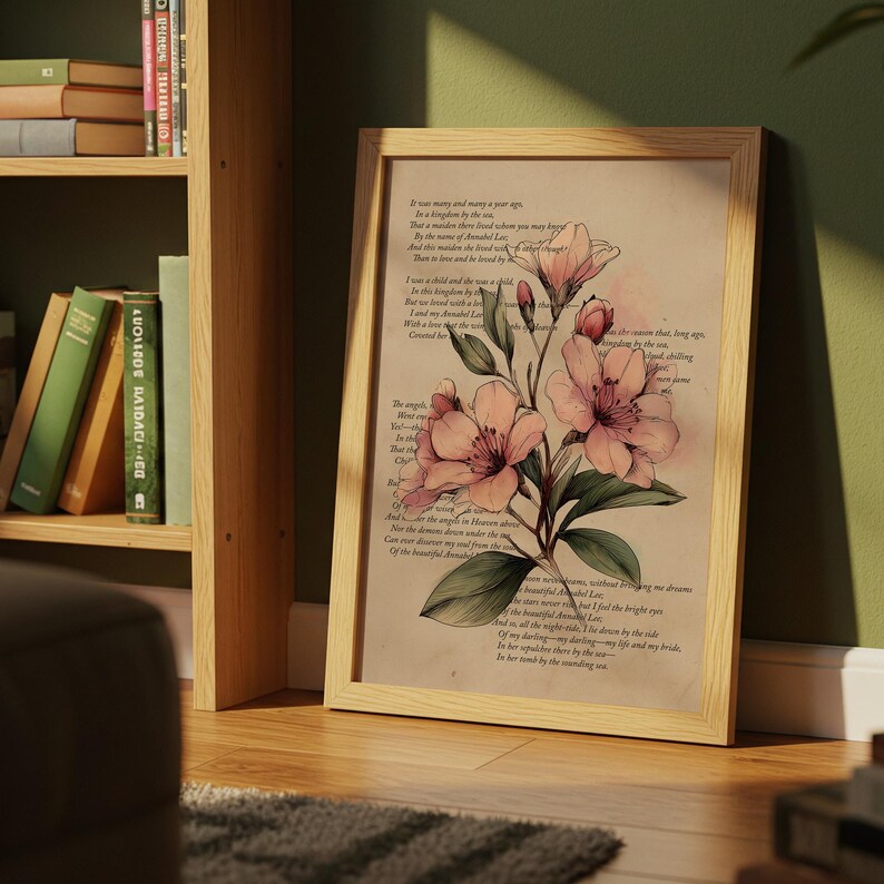 Edgar Allan Poe Annabel Lee Poem Print | Vintage Floral Poetry Wall Art ...