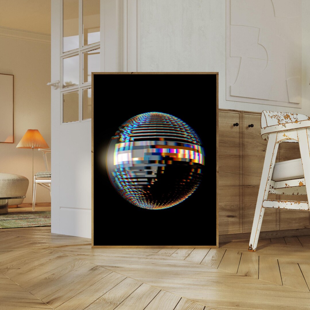 Trippy Disco Ball Print: Black and White Rave Poster (digital Download ...
