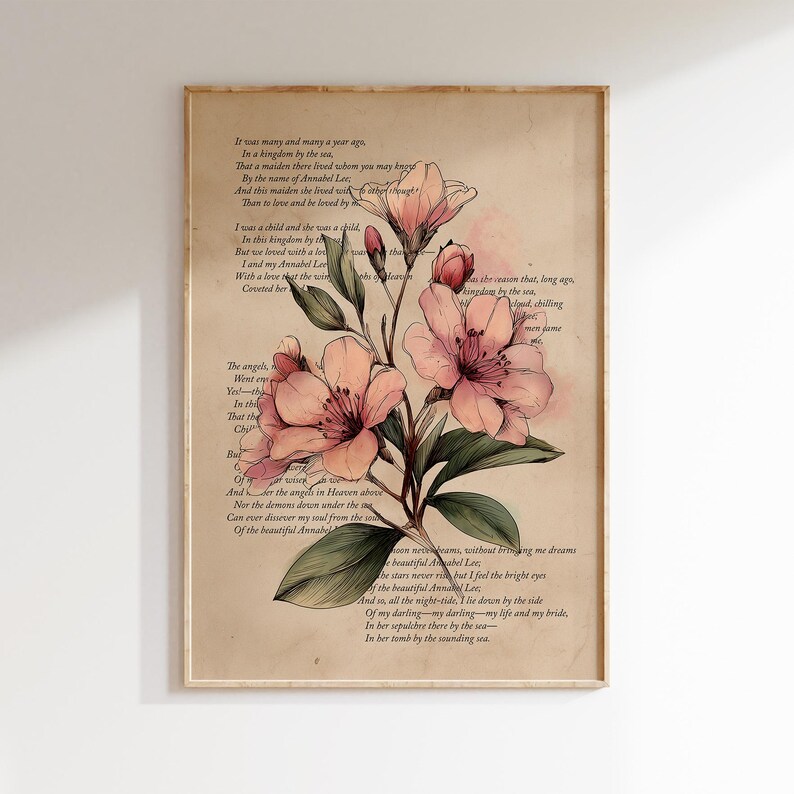 Edgar Allan Poe Annabel Lee Poem Print | Vintage Floral Poetry Wall Art ...