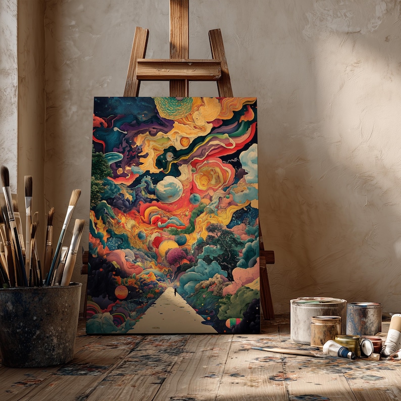 Maximalist Trippy Art Print | Psychedelic Surreal Highway (digital ...