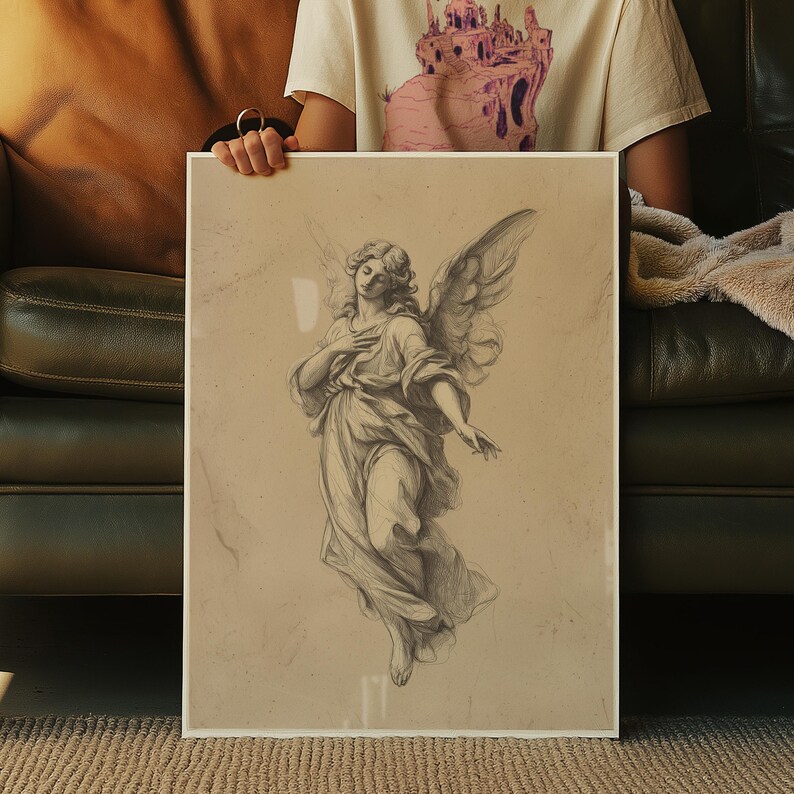 Vintage Angel Poster: Renaissance Drawing & Wings Sketch Art (printable ...