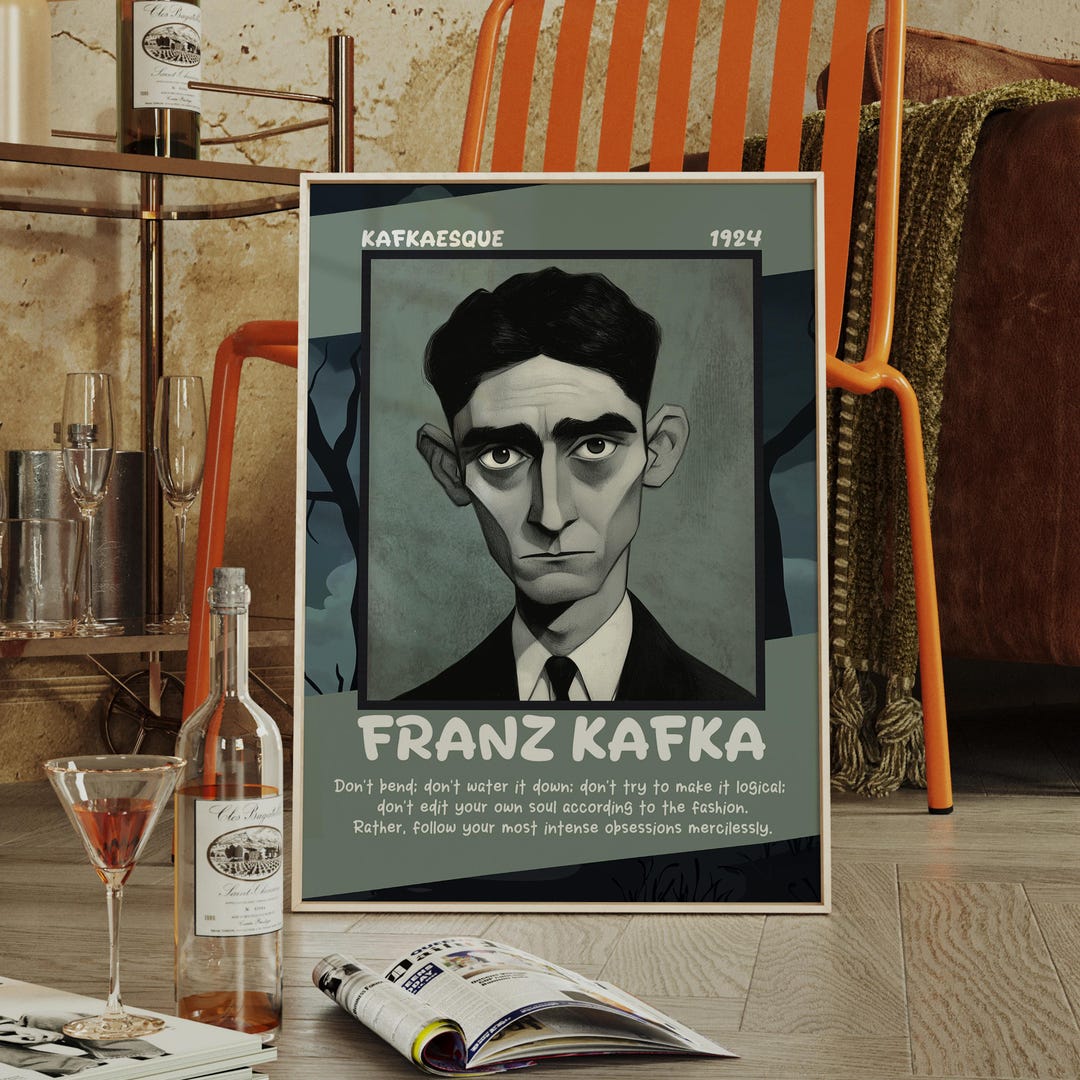 Franz Kafka Poster | Book Lovers, Vintage Cartoon Philosophy Print ...