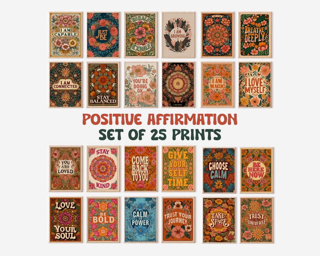Positive Affirmations Print Set of 25: Boho Decor Gallery Wall Art ...