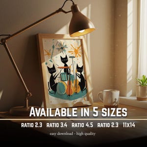 Atomic Cat Print Set of 24: Mid-century Modern Gallery Wall Art ...
