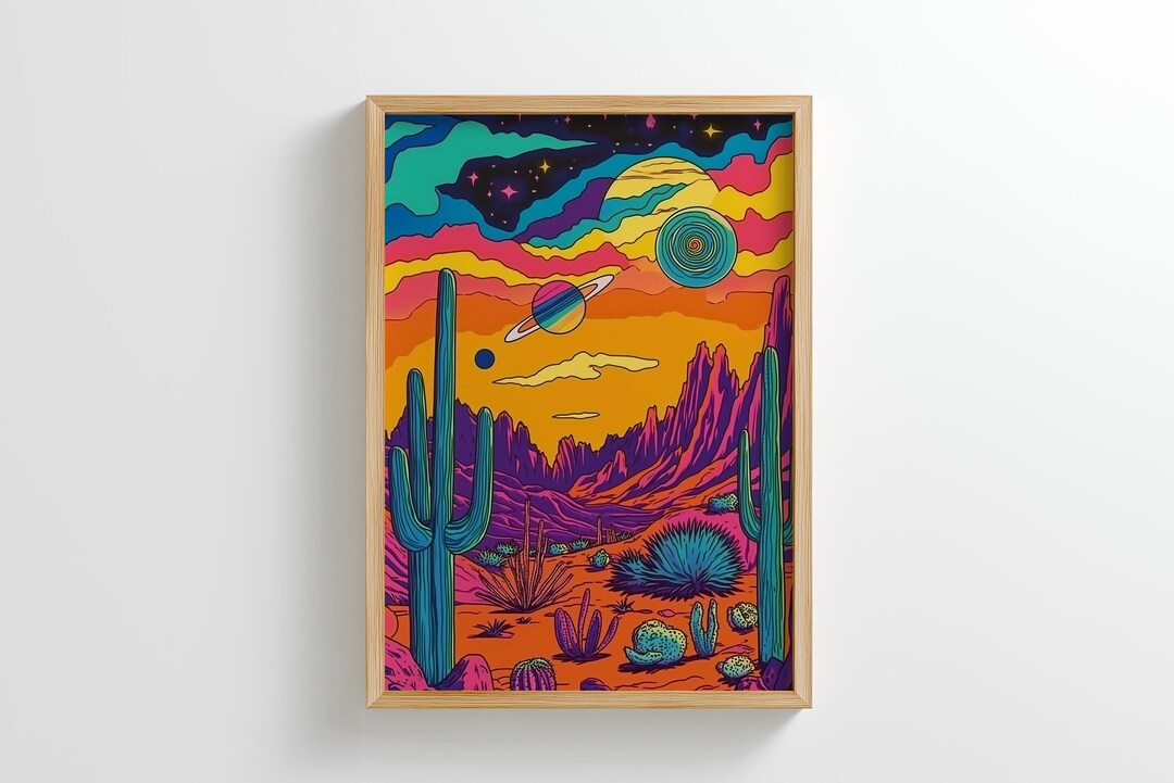 Psychedelic Cactus Desert Art Print: Trippy Bohemian Wall Decor ...