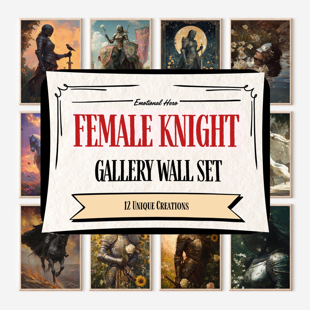 Female Knight Set of 12 Art Collection, Art Nouveau Digital Prints ...