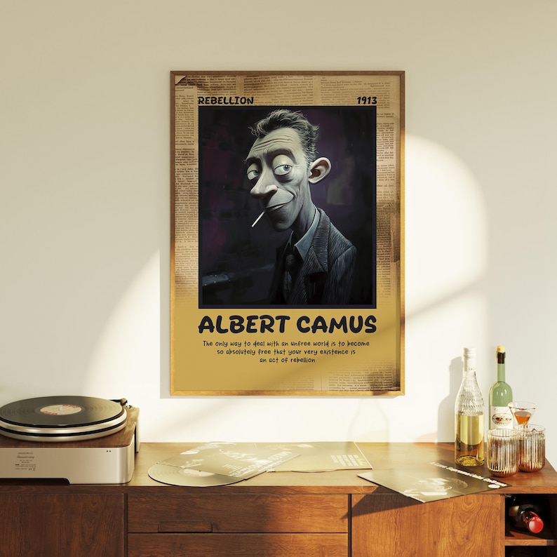 Albert Camus Poster | Vintage Cartoon Philosophy Print - Trippy Quote ...