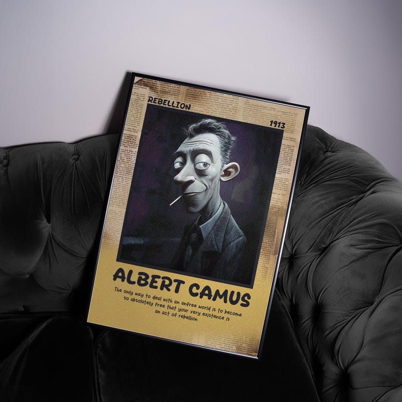 Albert Camus Poster | Vintage Cartoon Philosophy Print - Trippy Quote ...
