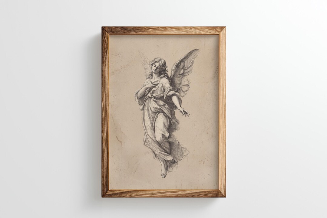 Vintage Angel Poster: Renaissance Drawing & Wings Sketch Art (printable ...