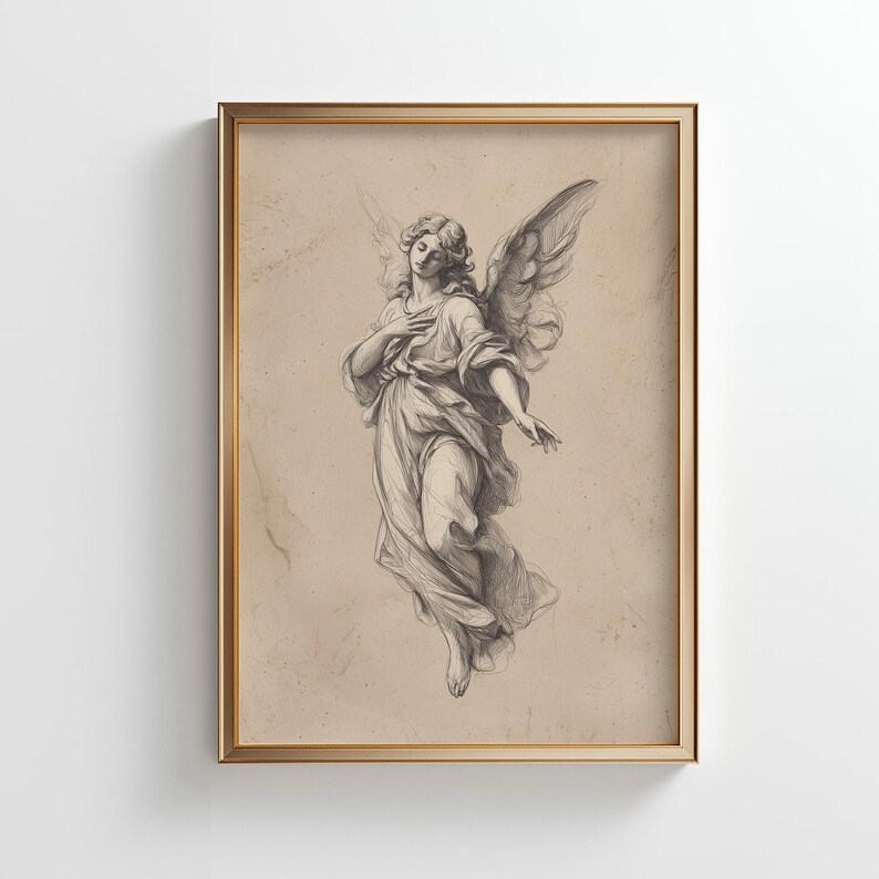 Vintage Angel Poster: Renaissance Drawing & Wings Sketch Art (printable ...