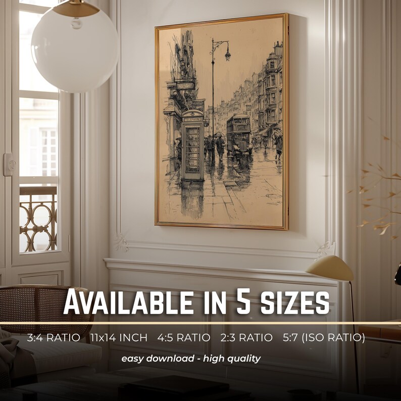 Nostalgic London Sketch Print | Landscape Line Drawing Wall Art ...