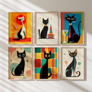 Atomic Cat Print Set of 24: Mid-century Modern Gallery Wall Art ...