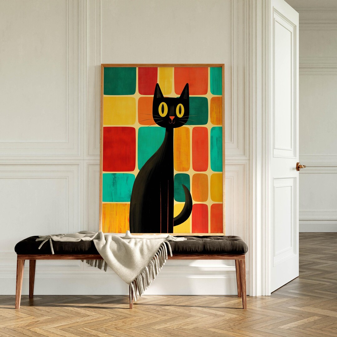 Atomic Cat Vintage Style Poster | Mid-century Art, Modern Living Room ...