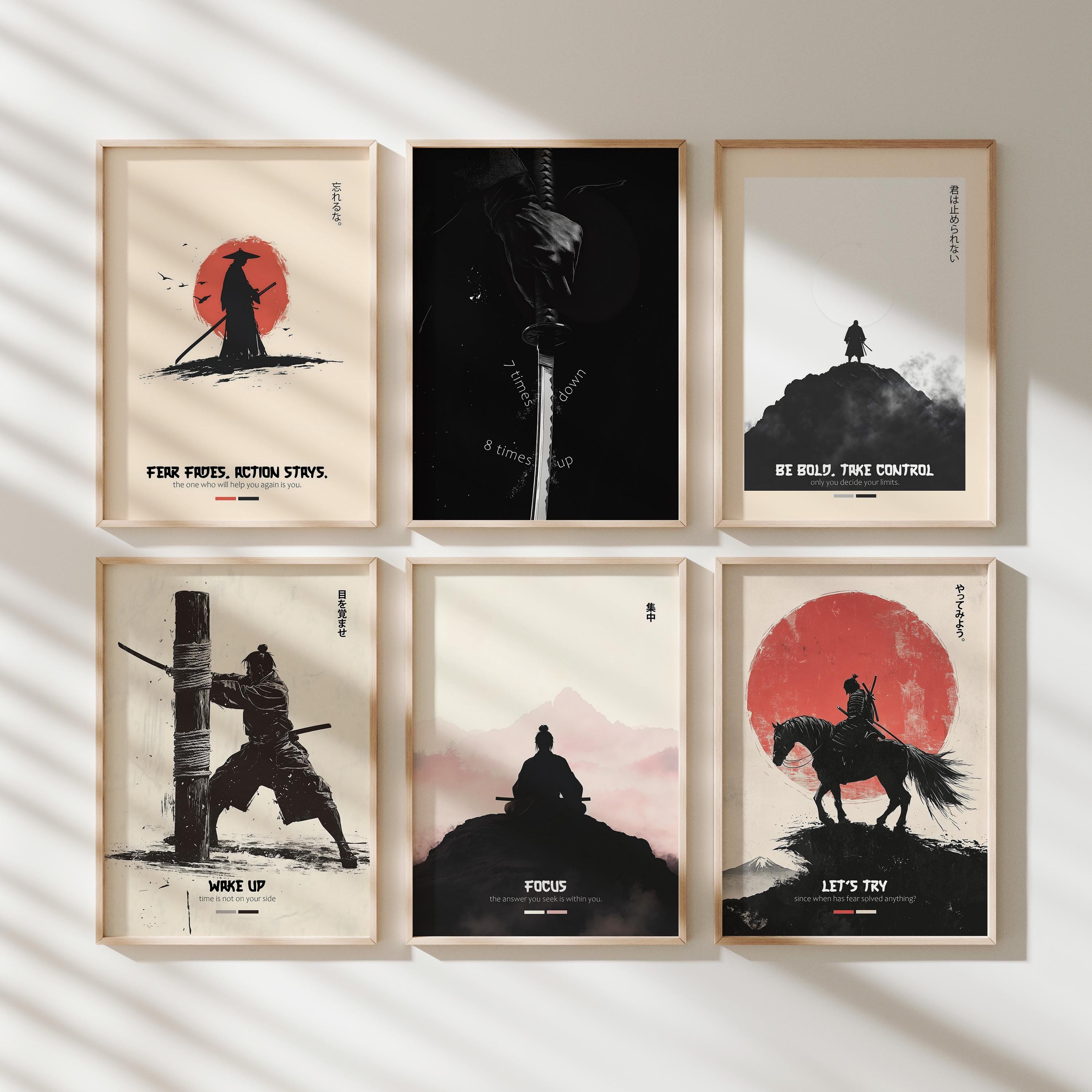 Samurai Motivational Set of 6 Poster - Japanese Art | Quotes Wall Art ...