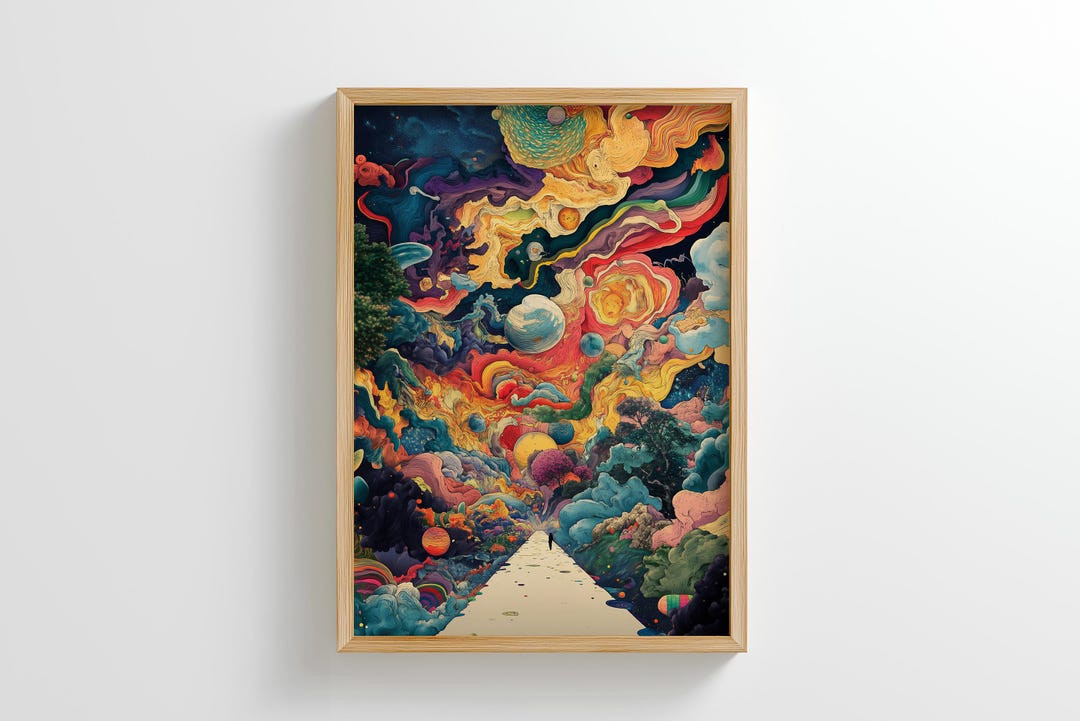 Maximalist Trippy Art Print | Psychedelic Surreal Highway (digital ...