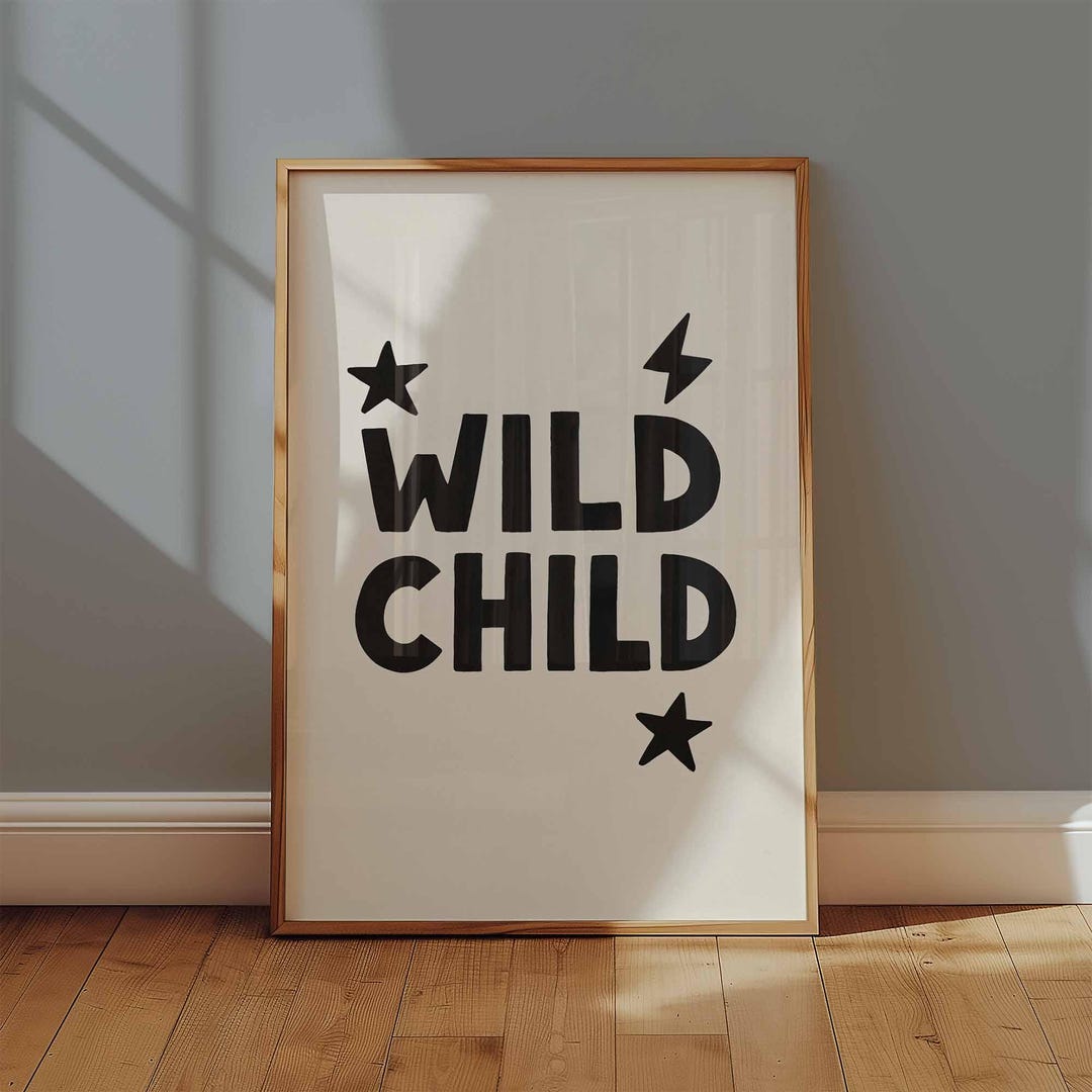 Wild Child Typography Wall Art, Bold Black Lettering Poster With Stars ...