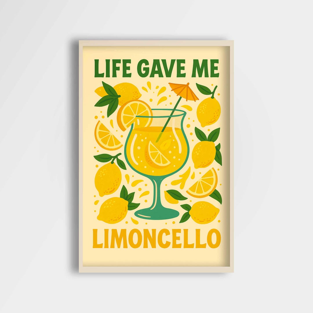 Limoncello Wall Art Printable, Lemon Cocktail Digital Download, Retro ...