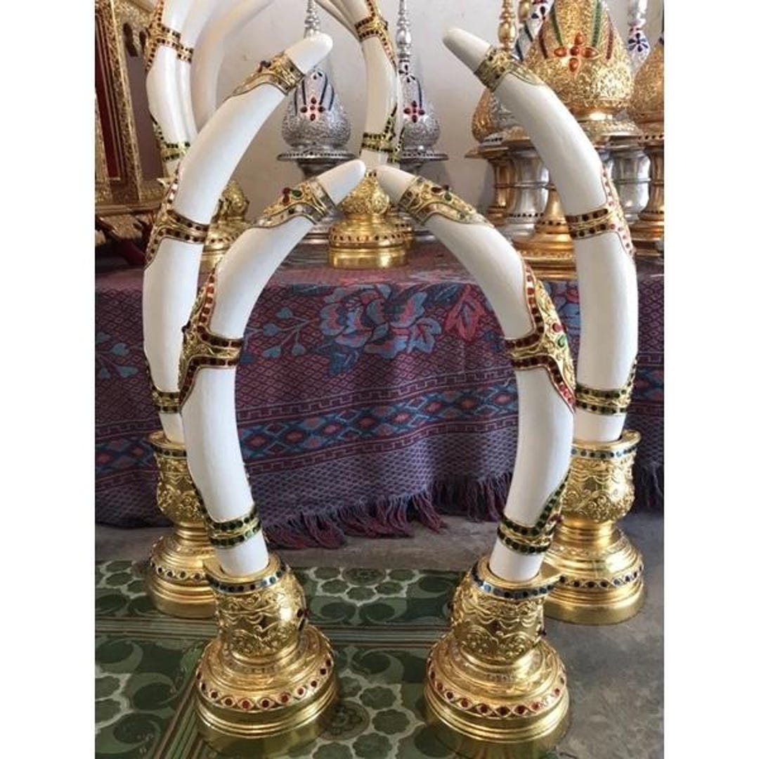 Wooden Elephant Tusk Pair Gold Leaf Thai Handmade Decor Sculpture - Etsy